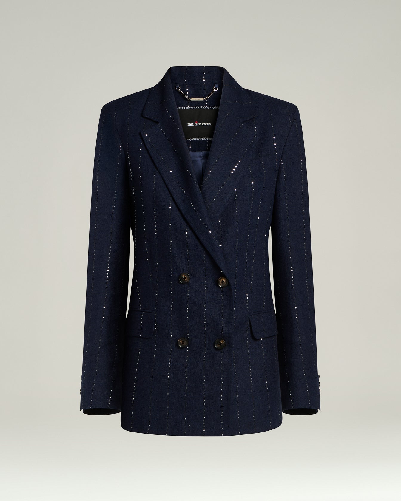 Women's linen, wool and silk double-breasted blue jacket | Kiton